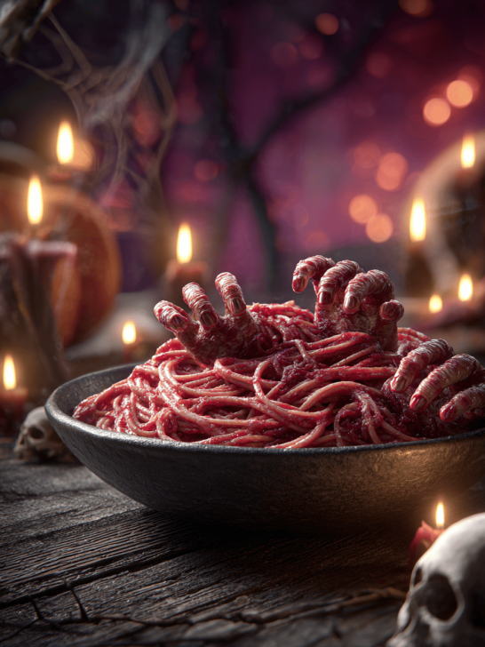 Halloween Bloody Spaghetti with Sausage Fingers — A Ghoulish Feast for ...